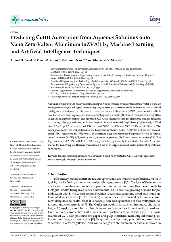 (PDF) Predicting Cu(II) Adsorption from Aqueous Solutions onto Nano Zero-Valent Aluminum (nZVAl ...