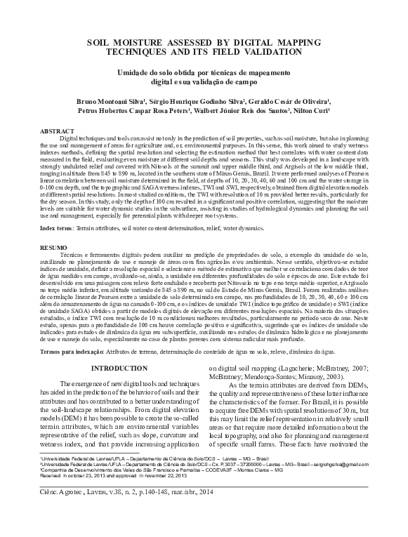 (PDF) Soil moisture assessed by digital mapping techniques and its field validation