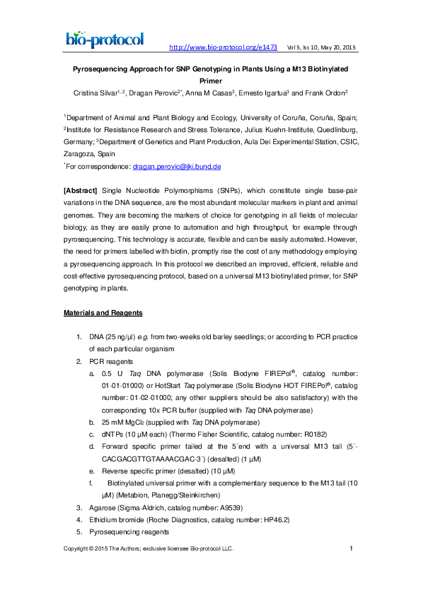 (PDF) Cost-effective Pyrosequencing for Plant SNPs