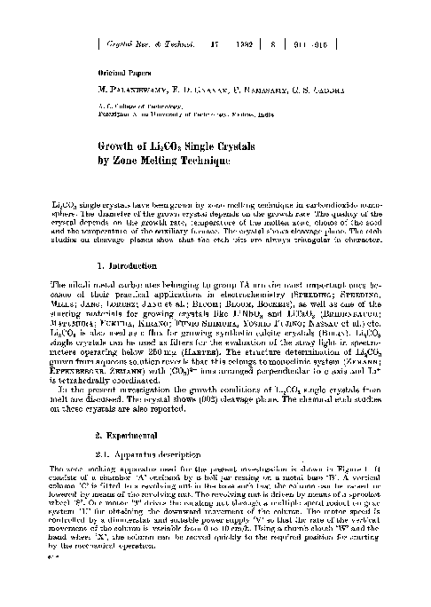 (PDF) Growth of Li2CO3 Single Crystals by Zone Melting Technique