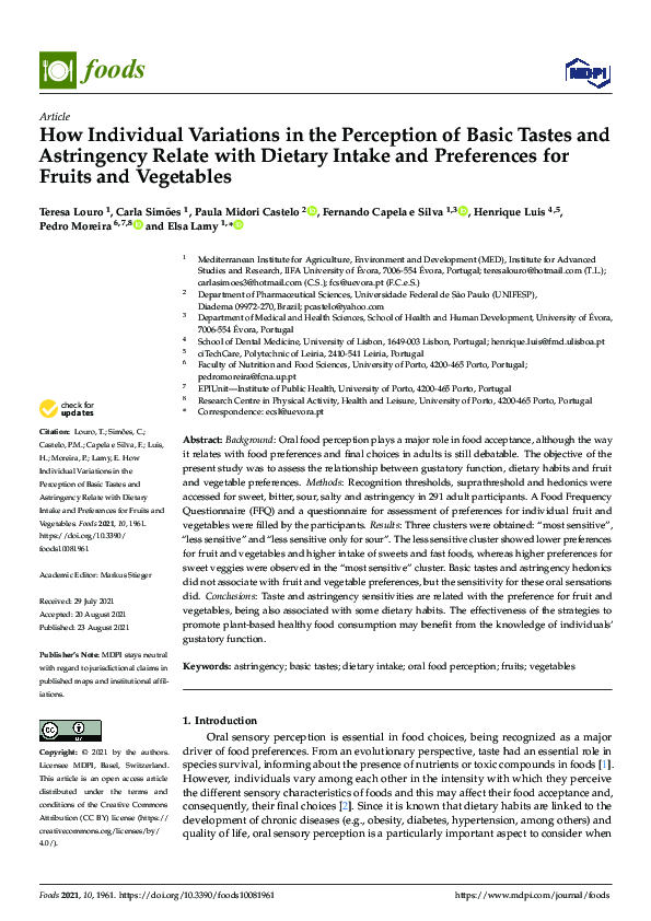 (PDF) How Individual Variations in the Perception of Basic Tastes and ...