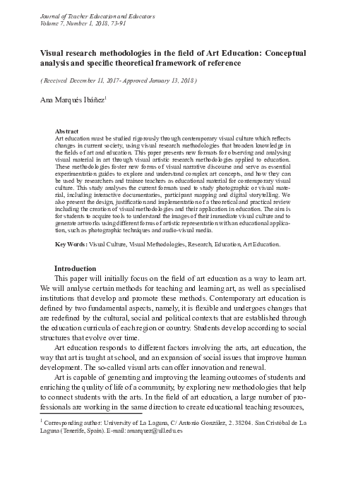 (PDF) Visual research methodologies in the field of Art Education: Conceptual analysis and ...