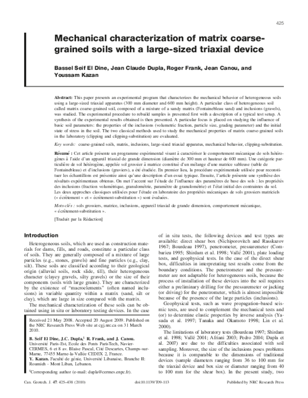 (PDF) Mechanical characterization of matrix coarse-grained soils with a ...