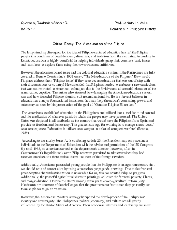 (DOC) Miseducation of the Filipinos by Renato Constantino