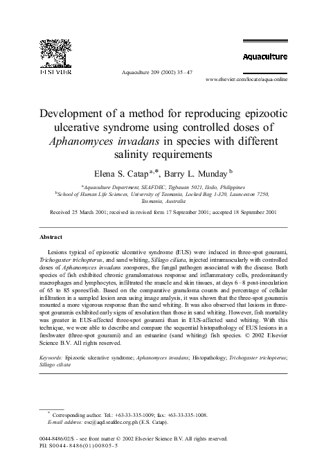 (PDF) Development of a method for reproducing epizootic ulcerative ...