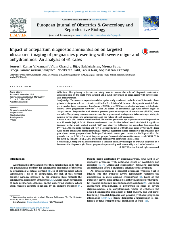 (PDF) Impact of antepartum diagnostic amnioinfusion on targeted ...