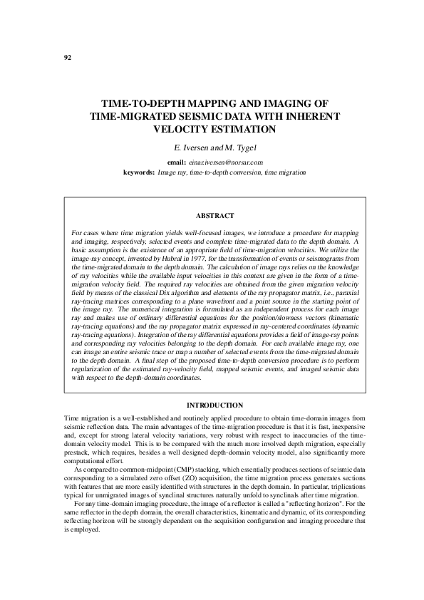 (PDF) Time-To-Depth Mapping and Imaging of Time-Migrated Seismic Data ...