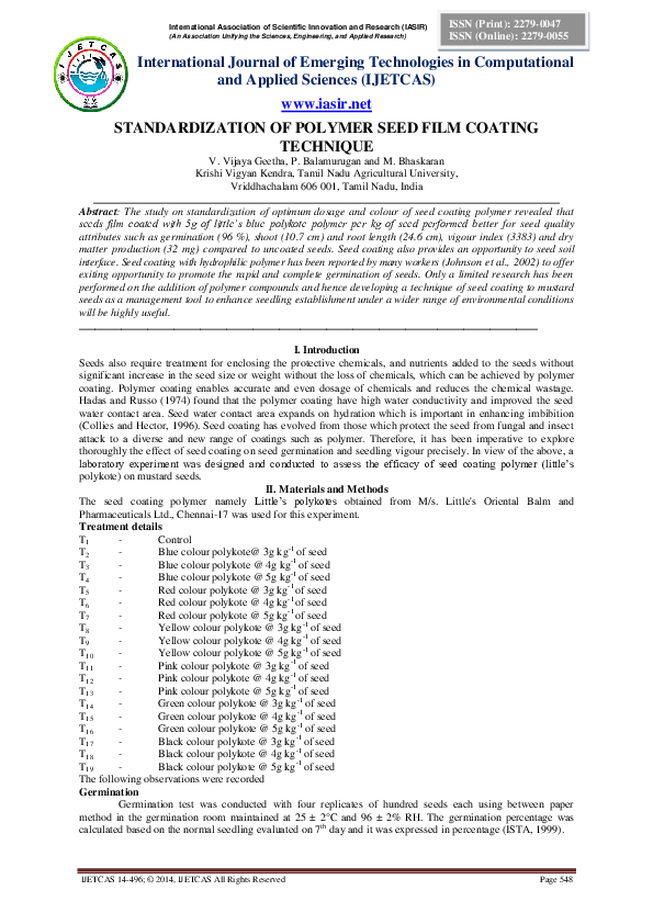 (PDF) Standardization of Polymer Seed Film Coating Technique