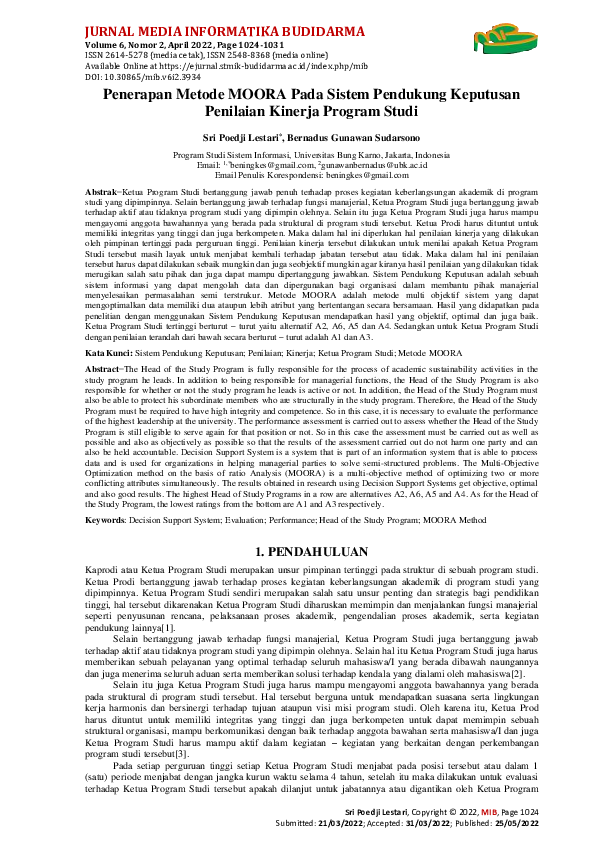 (PDF) Penerapan Metode MOORA Pada Sistem Pendukung Keputusan Penilaian ...