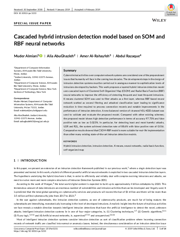 (PDF) Cascaded hybrid intrusion detection model based on SOM and RBF neural networks