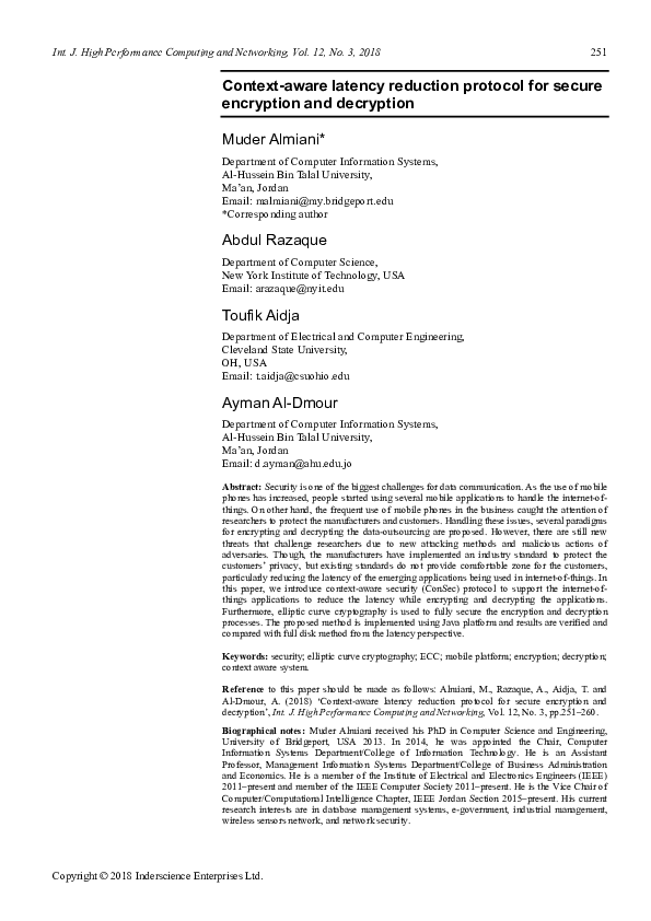 Pdf Context Aware Latency Reduction Protocol For Secure Encryption And Decryption Abdul
