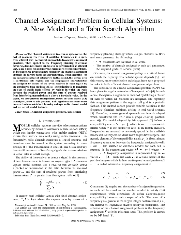 (PDF) Channel assignment problem in cellular systems: a new model and a ...