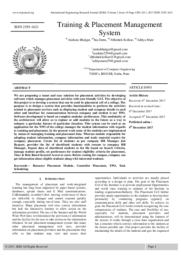 (PDF) Training & Placement Management System