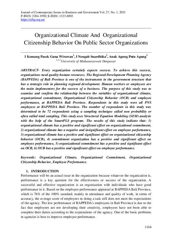 (PDF) Organizational Climate And Organizational Citizenship Behavior On ...