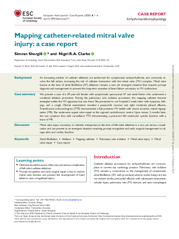 (PDF) Mapping catheter-related mitral valve injury: a case report