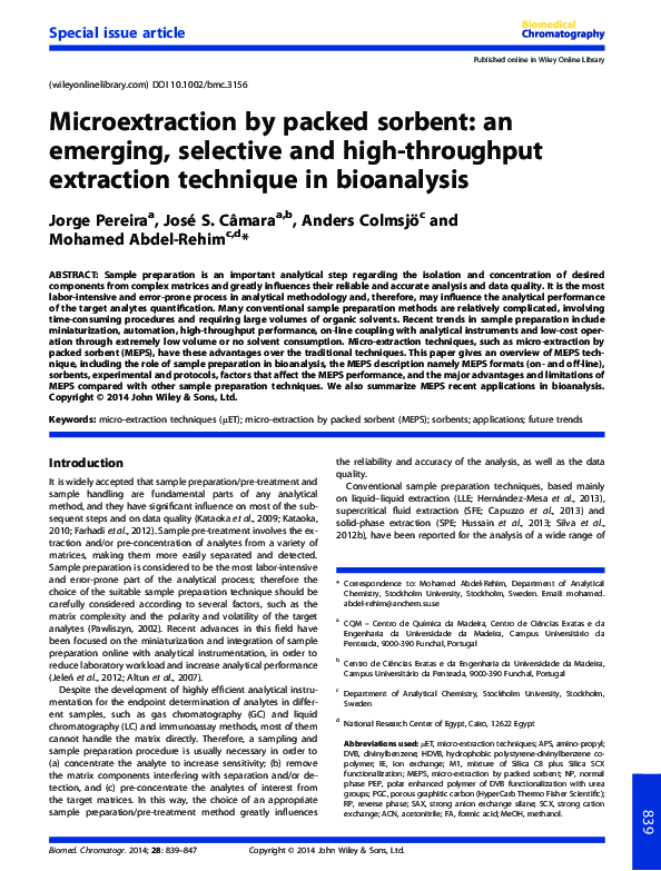 (PDF) Microextraction by packed sorbent: an emerging, selective and ...
