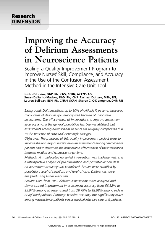 (PDF) Improving the Accuracy of Delirium Assessments in Neuroscience ...