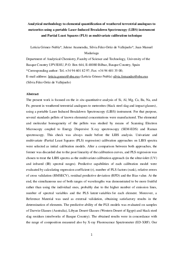 Pdf Analytical Methodology To Elemental Quantification Of Weathered Terrestrial Analogues To