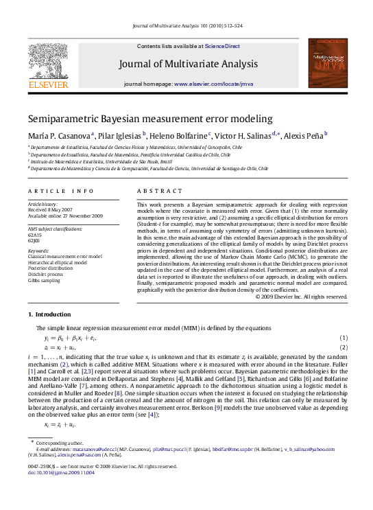 Pdf Semiparametric Bayesian Measurement Error Modeling Alexis Peña