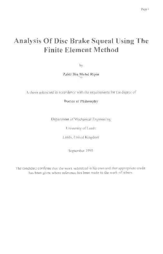 (PDF) Analysis Of Disc Brake Squeal Using The Finite Element Method | ZAIDI BIN RAZAK ...