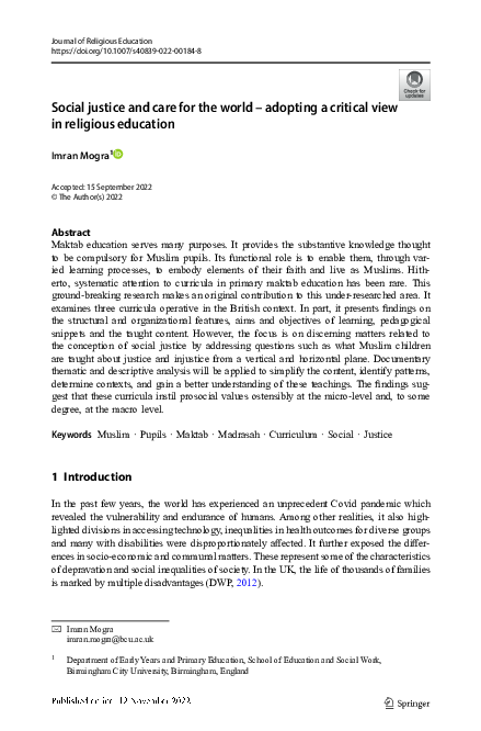 (PDF) Social justice and care for the world – adopting a critical view ...