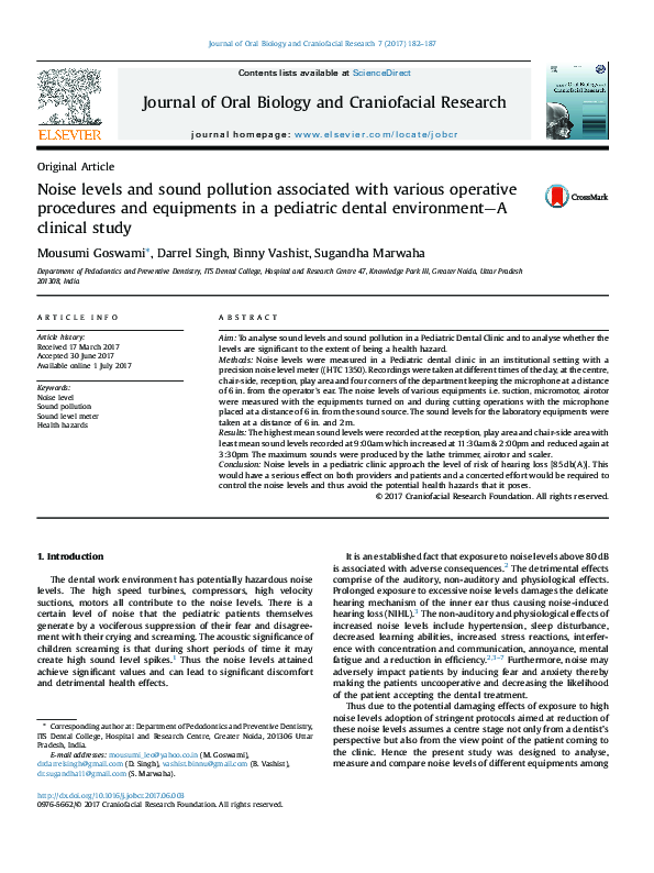 (PDF) Noise levels and sound pollution associated with various operative procedures and ...