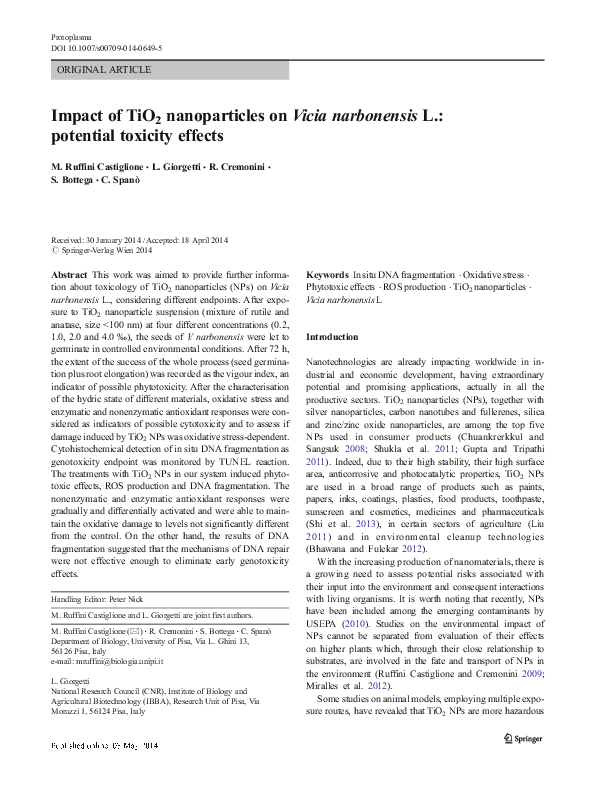 (PDF) Impact of TiO2 nanoparticles on Vicia narbonensis L.: potential ...