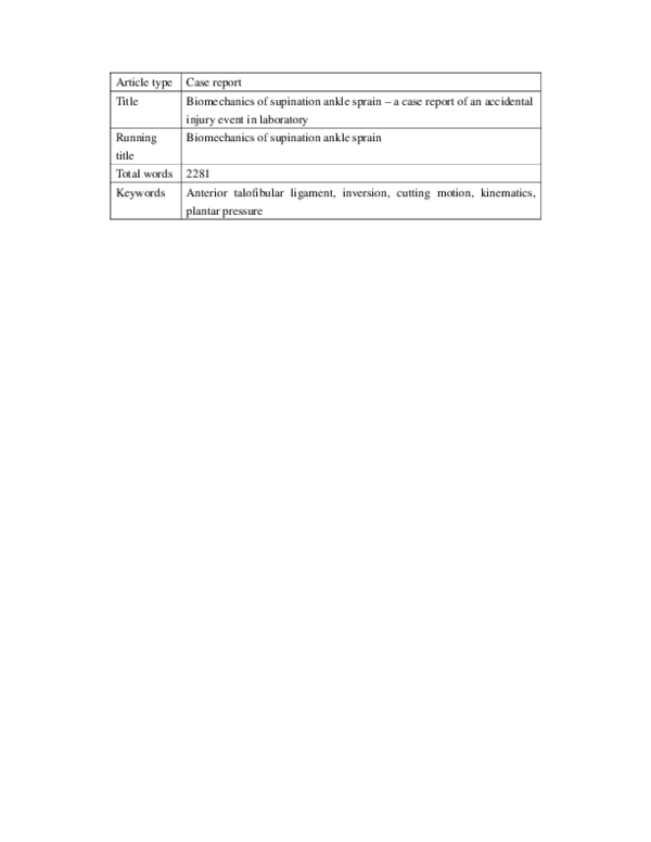 (PDF) Biomechanics of Supination Ankle Sprain