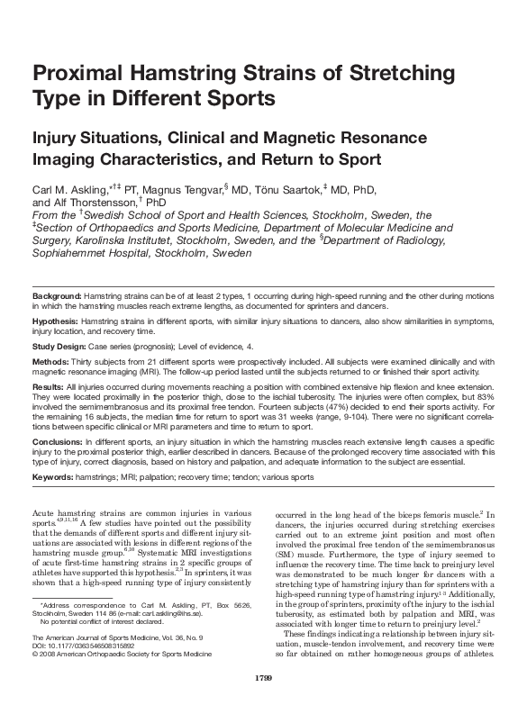 (PDF) Proximal Hamstring Strains of Stretching Type in Different Sports