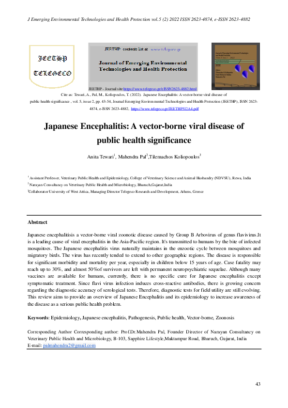 (PDF) Japanese Encephalitis: A vector-borne viral disease of public ...