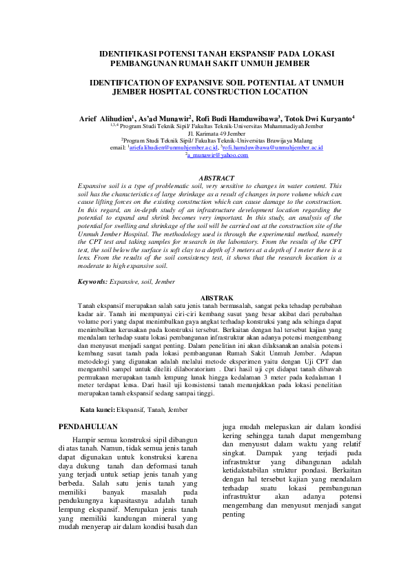 (PDF) Identifikasi Potensi Tanah Ekspansif Pada Lokasi Pembangunan ...