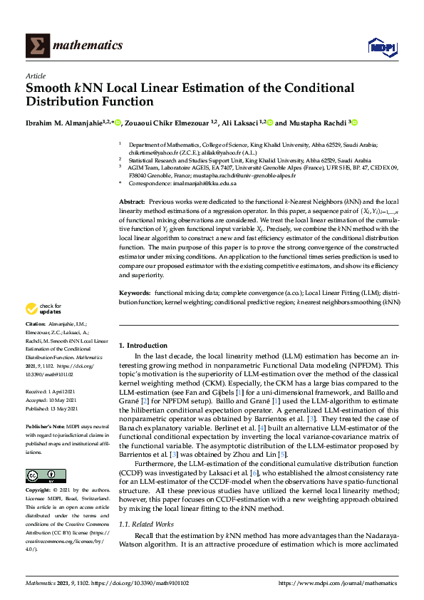 (PDF) Smooth kNN Local Linear Estimation of the Conditional Distribution Function | Mustapha ...