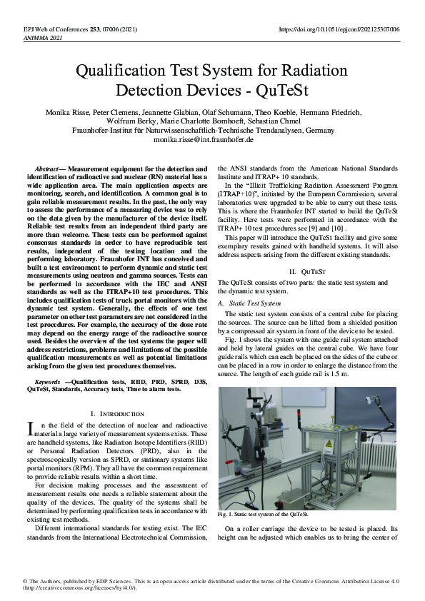 (PDF) Qualification Test System for Radiation Detection Devices QuTeSt