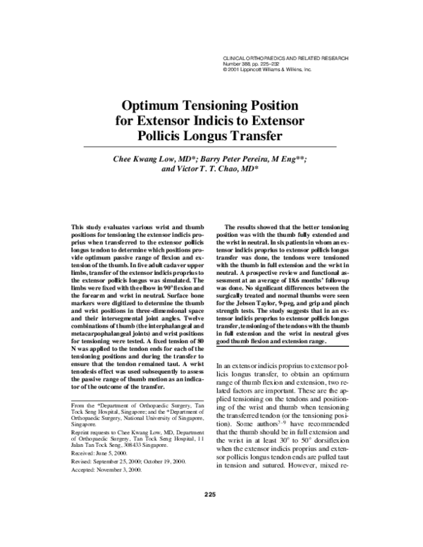 (PDF) Optimum Tensioning Position for Extensor Indicis to Extensor ...