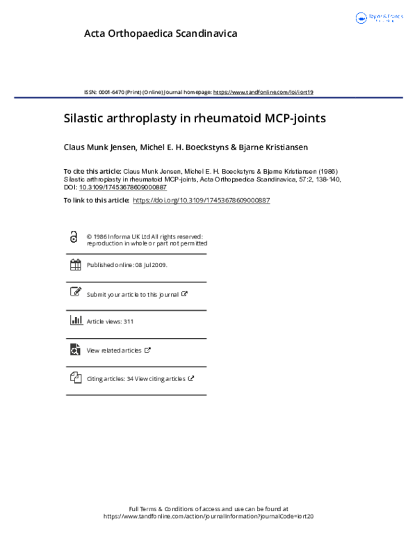 (PDF) Silastic arthroplasty in rheumatoid MCP-joints