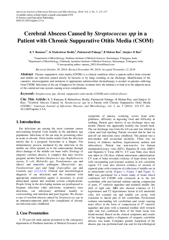 (PDF) Cerebral Abscess Caused by Streptococcus spp in a Patient with ...
