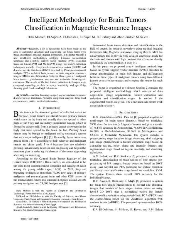 (PDF) Intelligent Methodology for Brain Tumors Classification in Magnetic Resonance Images