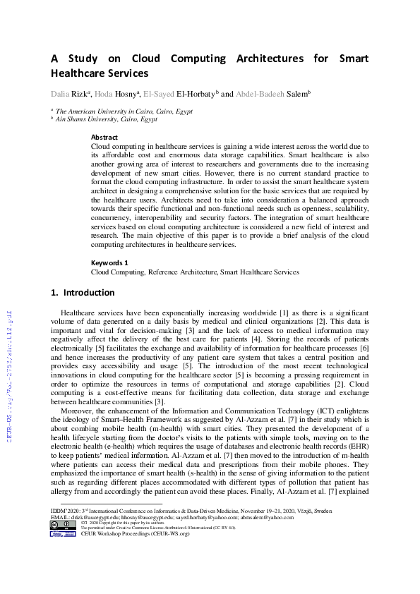 (PDF) A Study on Cloud Computing Architectures for Smart Healthcare ...