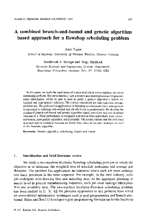 Pdf A Combined Branch And Bound And Genetic Algorithm Based Approach For A Flowshop Scheduling 