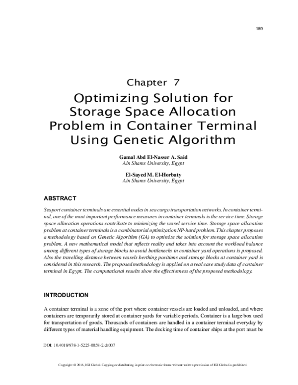 Pdf Optimizing Solution For Storage Space Allocation Problem In Container Terminal Using