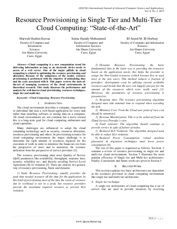 Pdf Resource Provisioning In Single Tier And Multi Tier Cloud Computing “state Of The Art