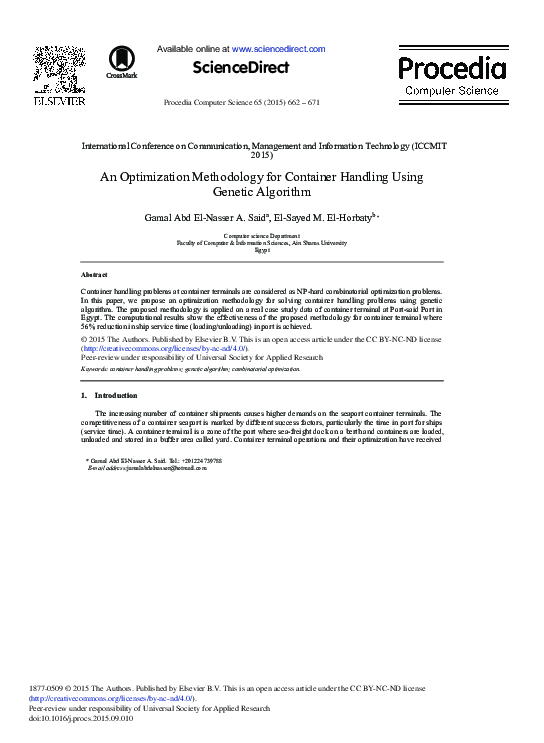 (PDF) An Optimization Methodology for Container Handling Using Genetic ... (PDF) An Optimization Methodology for Container Handling Using Genetic ...
