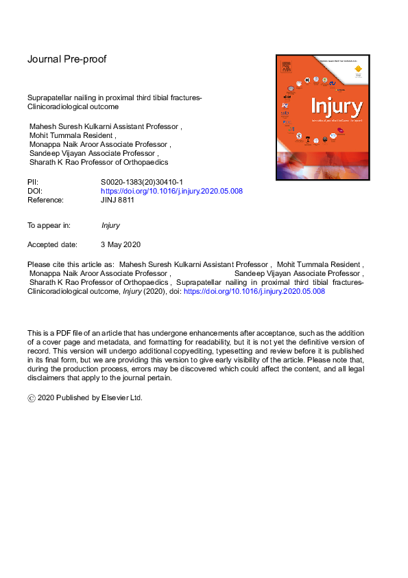 (PDF) Suprapatellar nailing in proximal third tibial fractures ...