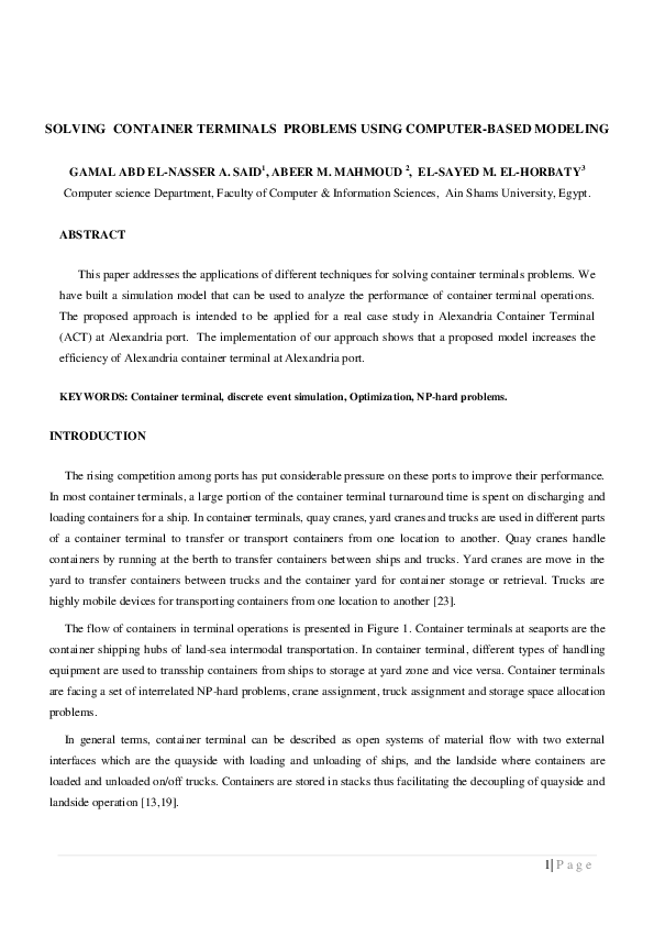 (PDF) Solving container terminals problems using computer-based modeling