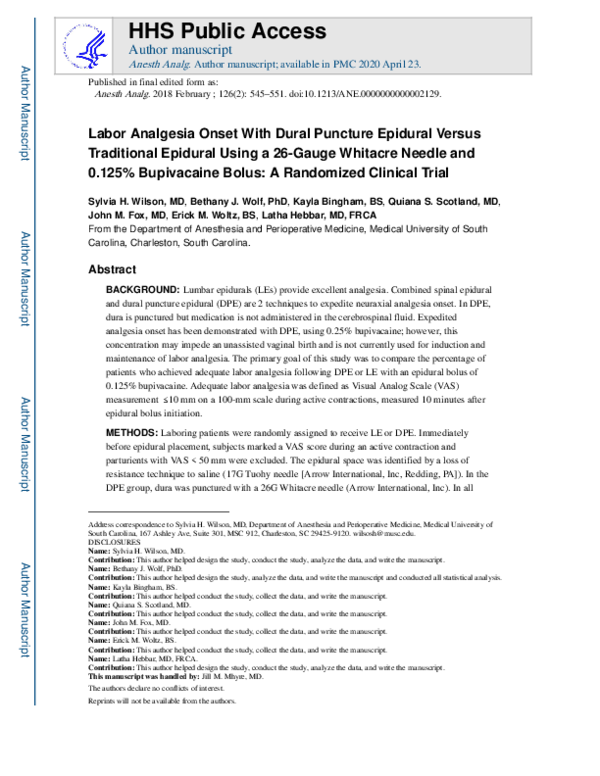 (PDF) Labor Analgesia Onset With Dural Puncture Epidural Versus ...