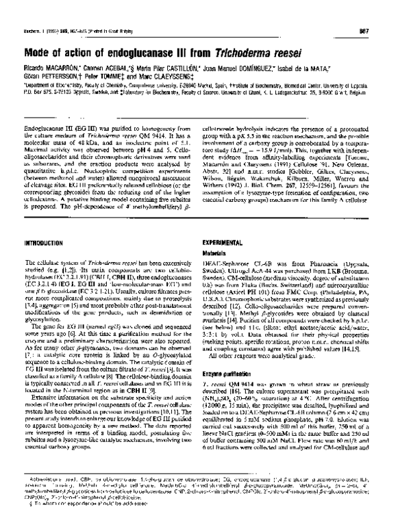 (PDF) Mode of action of endoglucanase III from Trichoderma reesei