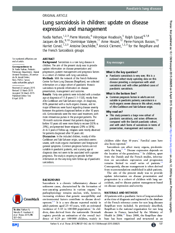 (PDF) Lung sarcoidosis in children: update on disease expression and ...