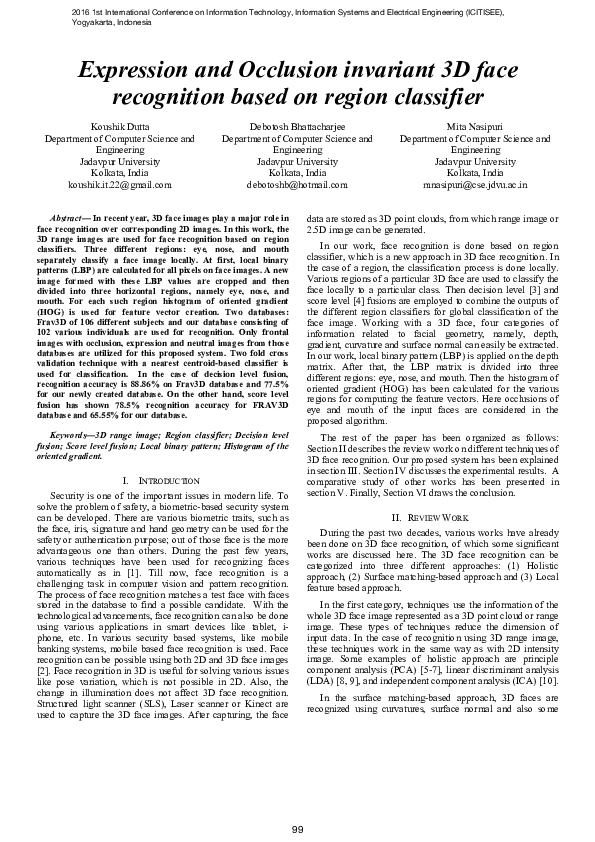 Pdf Expression And Occlusion Invariant 3d Face Recognition Based On