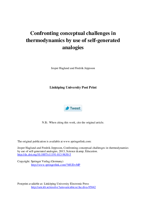 (PDF) Using Analogies to Enhance Thermodynamics Learning