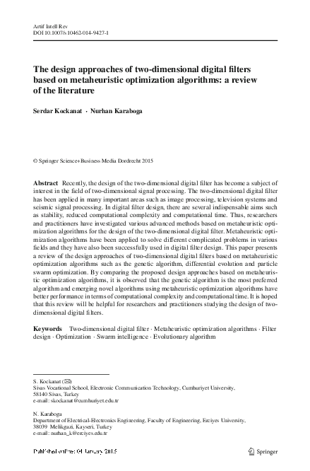 (PDF) The design approaches of two-dimensional digital filters based on metaheuristic ...